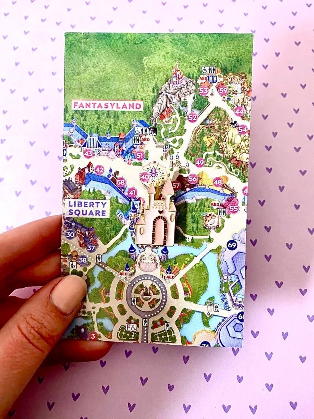 Pink Disney Castle Enamel Pin Featuring Genuine Magic Kingdom Park Map ...