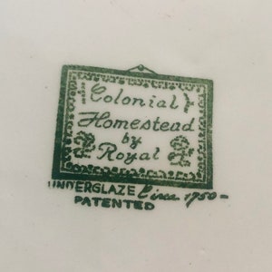 VINTAGE JUMBO TRANSFERWARE Green Collectible Plate, Colonial Homestead ...
