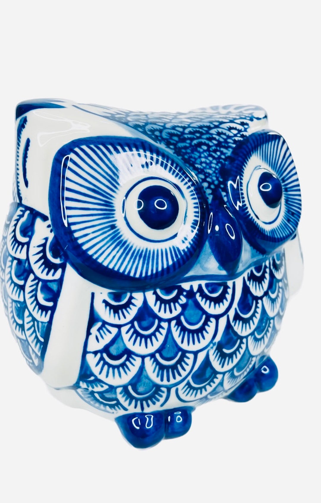 BLUE WHITE Ceramic Owl Chinoiserie Chic Owl Figurine Blue - Etsy