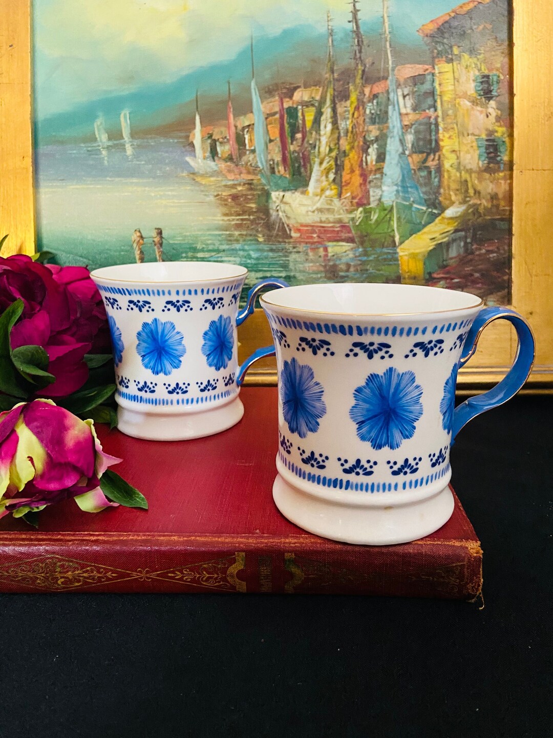 BLUE WHITE , Coffee MUGS, Meritage Porcelain, Big Mug, Chinoiserie Chic ...