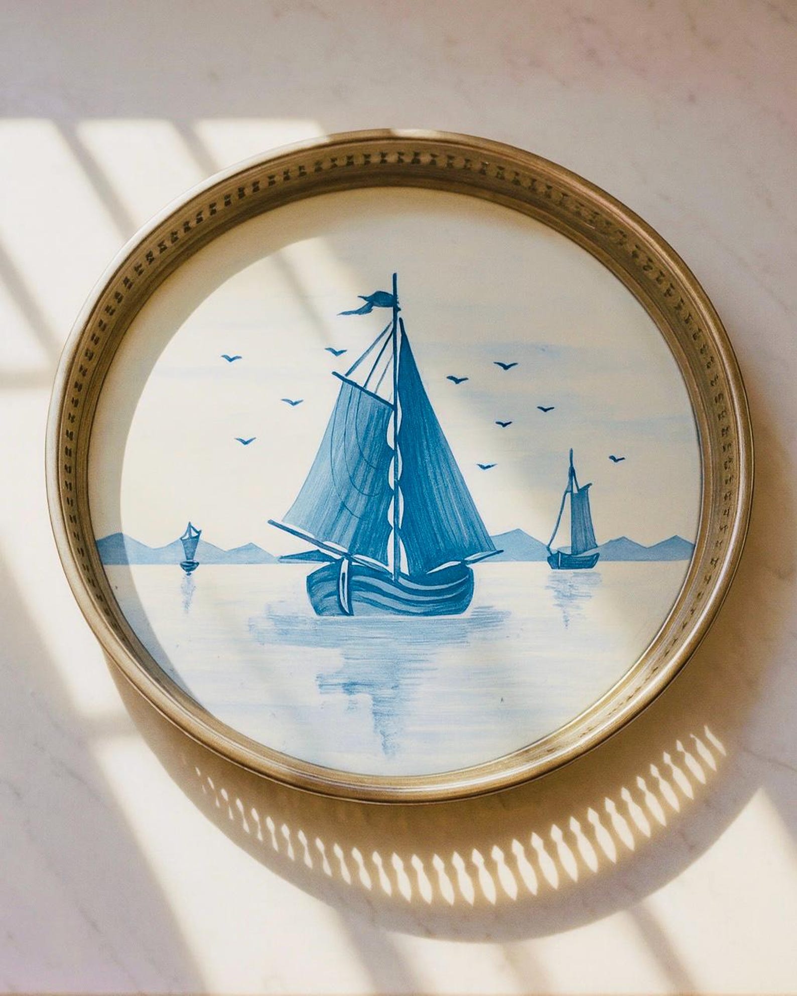Vintage Ceramic Tray With Blue Sailboats | Nautical Style Coastal Delft ...