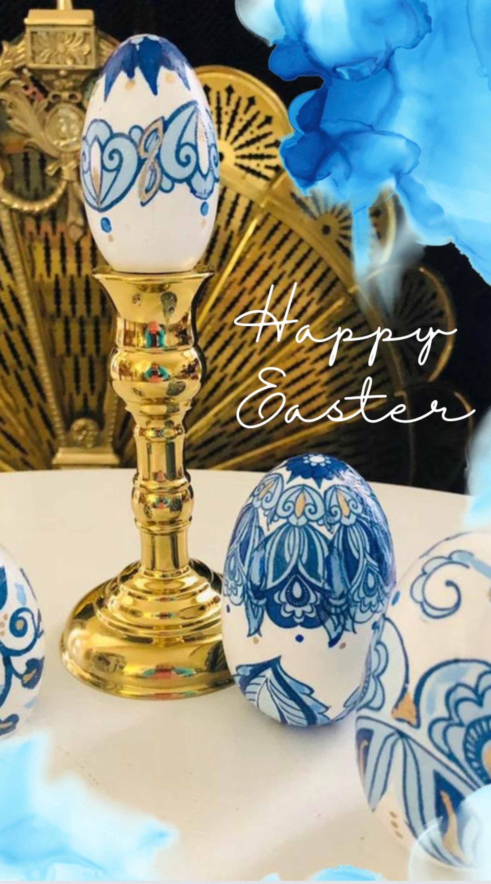 BLUE WHITE Easter Egg Spring Decor Art Deco Gift Idea - Etsy