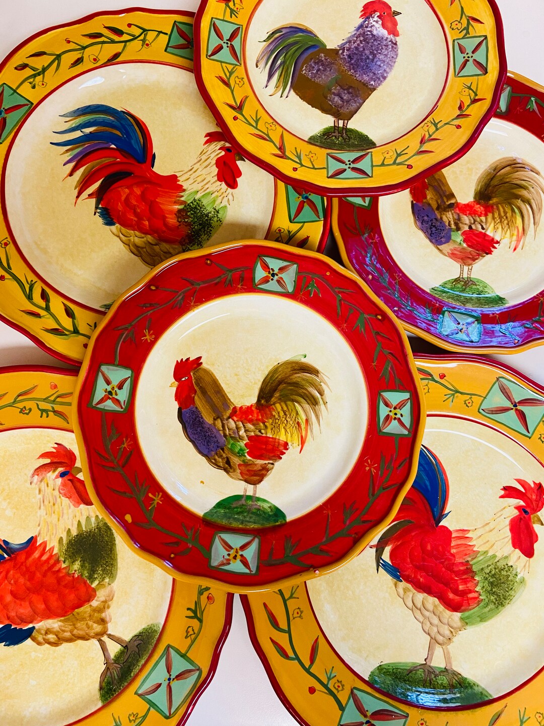 Fair Weather Friends, Red Yellow , SAKURA Ceramic, Dinner Salad Plates ...