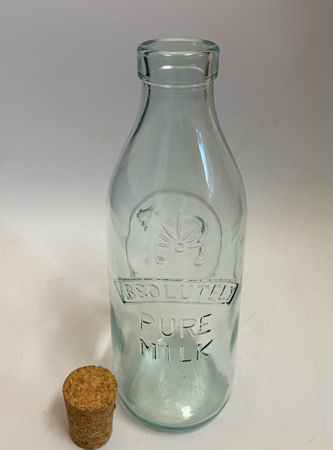 VINTAGE GLASS BOTTLE, Absolutely Pure Milk, Bottles With Cork,made in ...