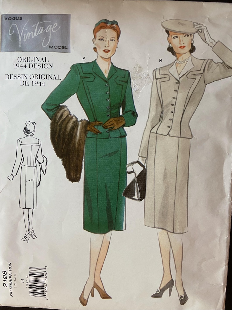 Vogue 1944 Suit Sewing Pattern Uncut and Unused. Size 14. Rare 40s ...