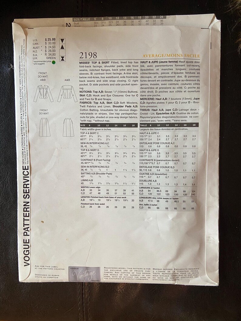 Vogue 1944 Suit Sewing Pattern Uncut and Unused. Size 14. Rare 40s ...