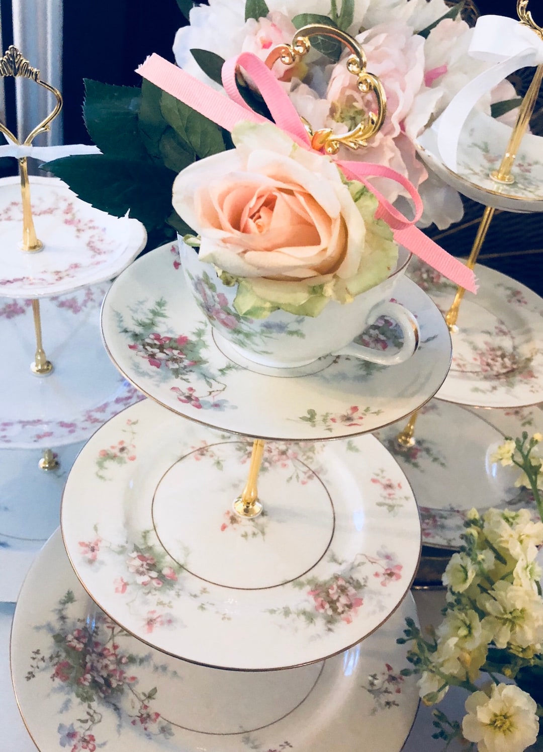 Wedding Cake Stand, 3 Tier Serving Tray, Blossom Plate, Dessert Table ...