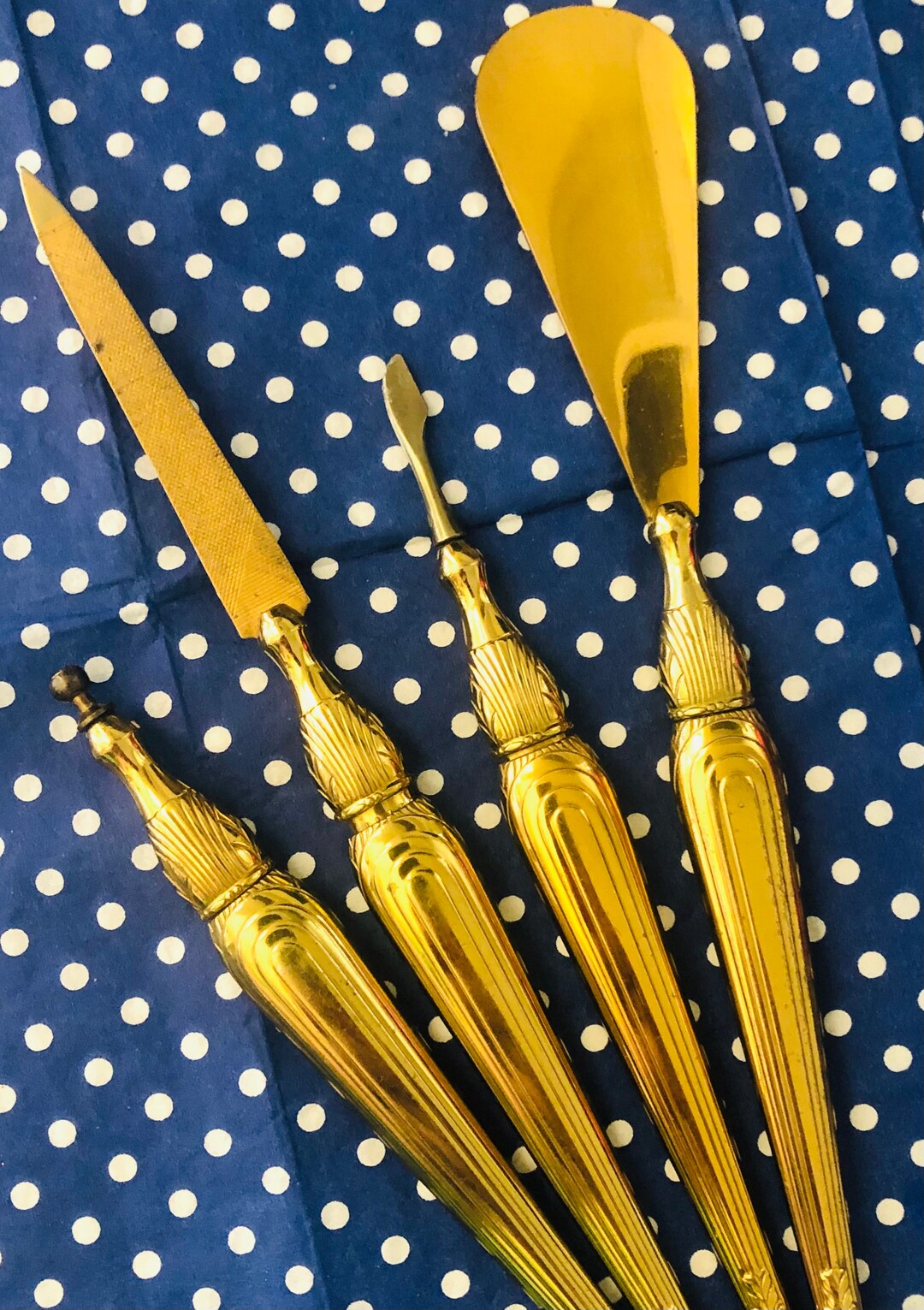 ANTIQUE BRASS MANICURE Set, Beauty Tools, Vanity Table, Golden Decor ...