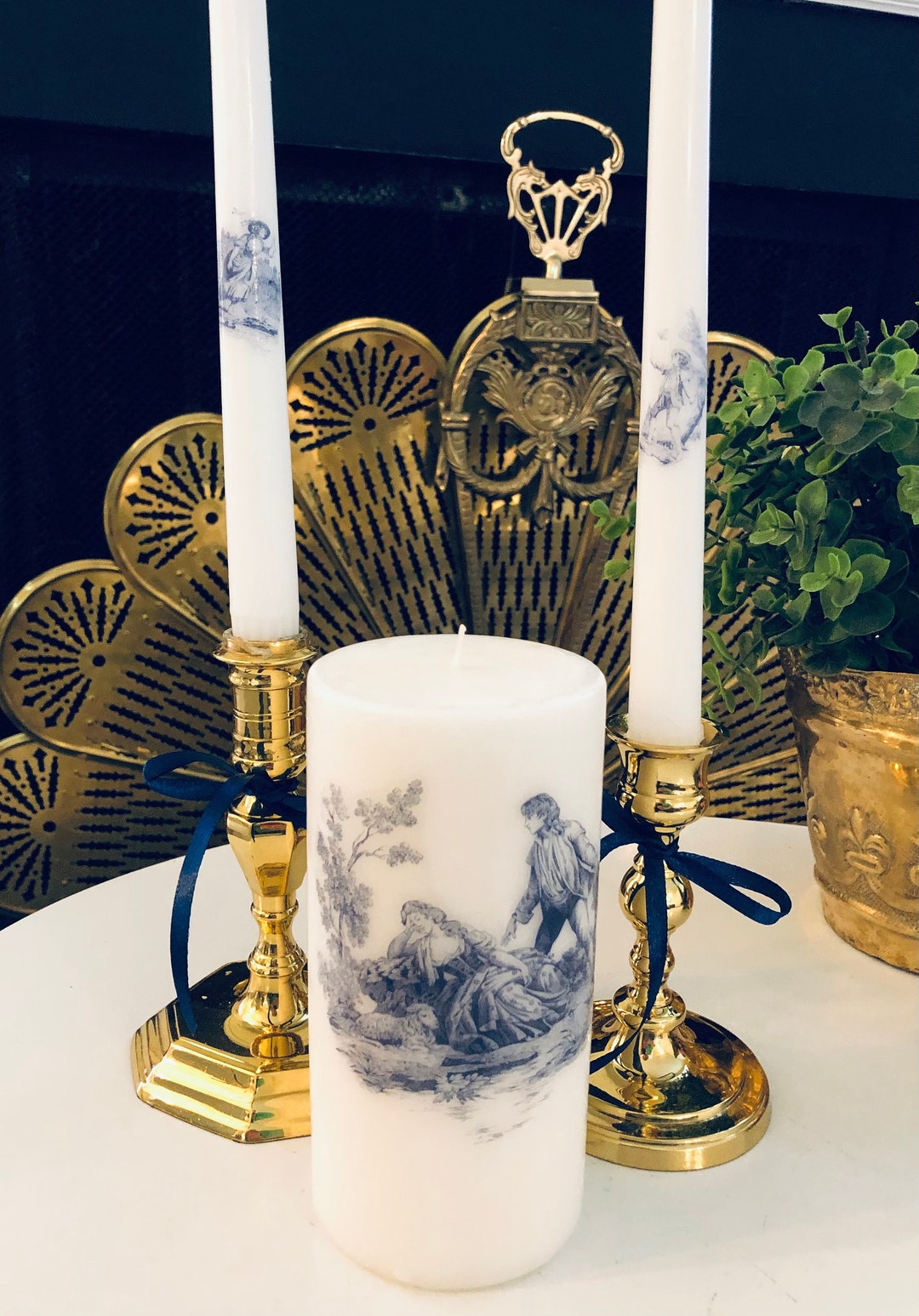 BLUE WHITE, CANDLE Pillar Taper Flameless Toile De Jouy Home Decor ...