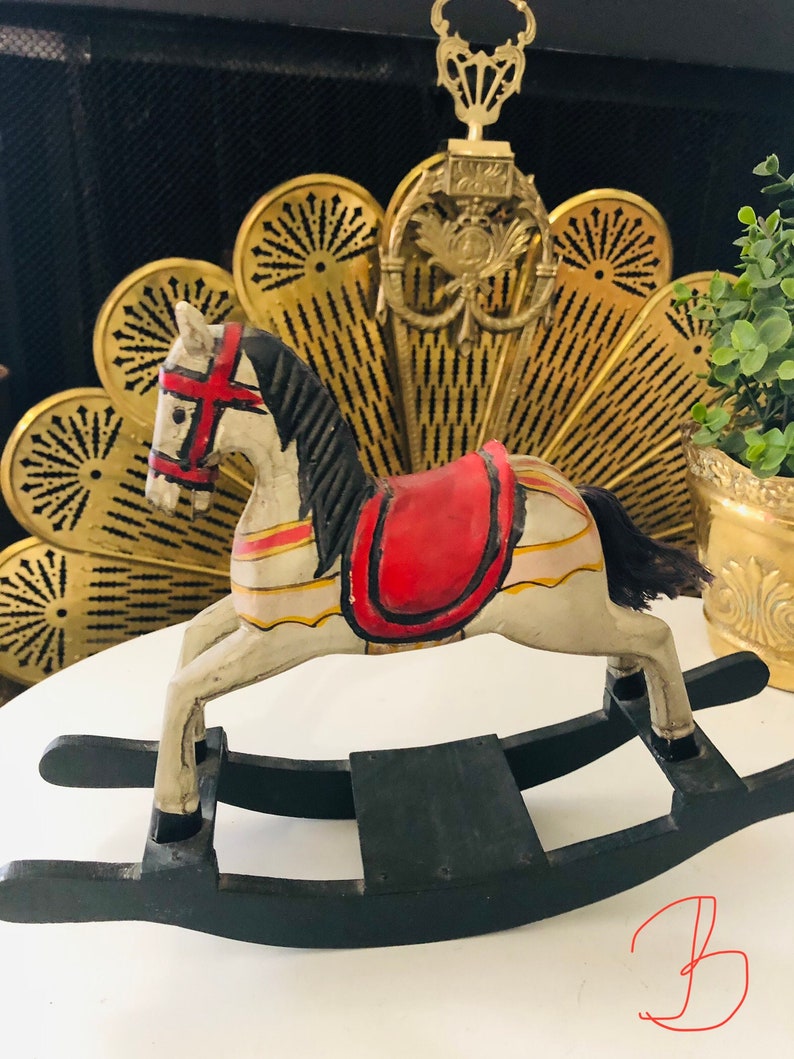 ROCKING HORSE WOOD Blue White Toy Home Decor Chinoiserie - Etsy