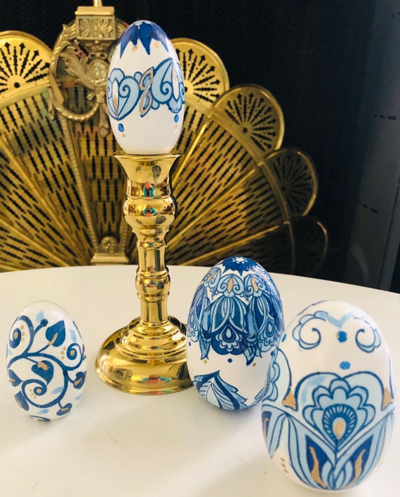 BLUE WHITE Easter Egg Spring Decor Art Deco Gift Idea | Etsy