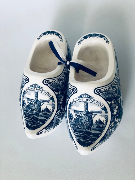 BLUE WHITE, HOLLAND Clogs, Wooden Shoes, Windmill Design, Memorabilia ...