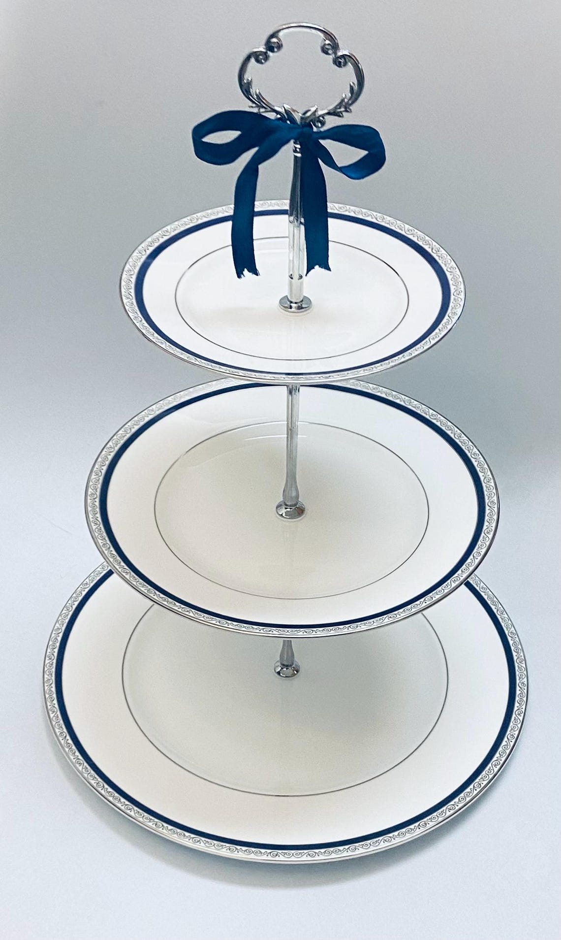 3 Tier Cake Stand With Wedgwood Bone China Plates Cobalt Blue and ...