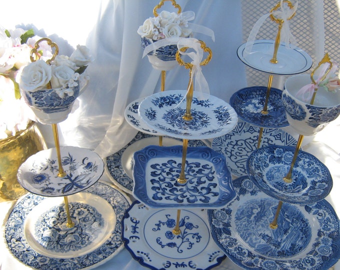 3 Tier Blue Willow Cake Stand 3 Tier Blue and White Cupcake - Etsy