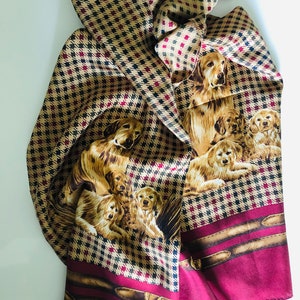 SILK SCARF, Labrador Dog Puppies, Classic Checkered, Green Purple, by ...