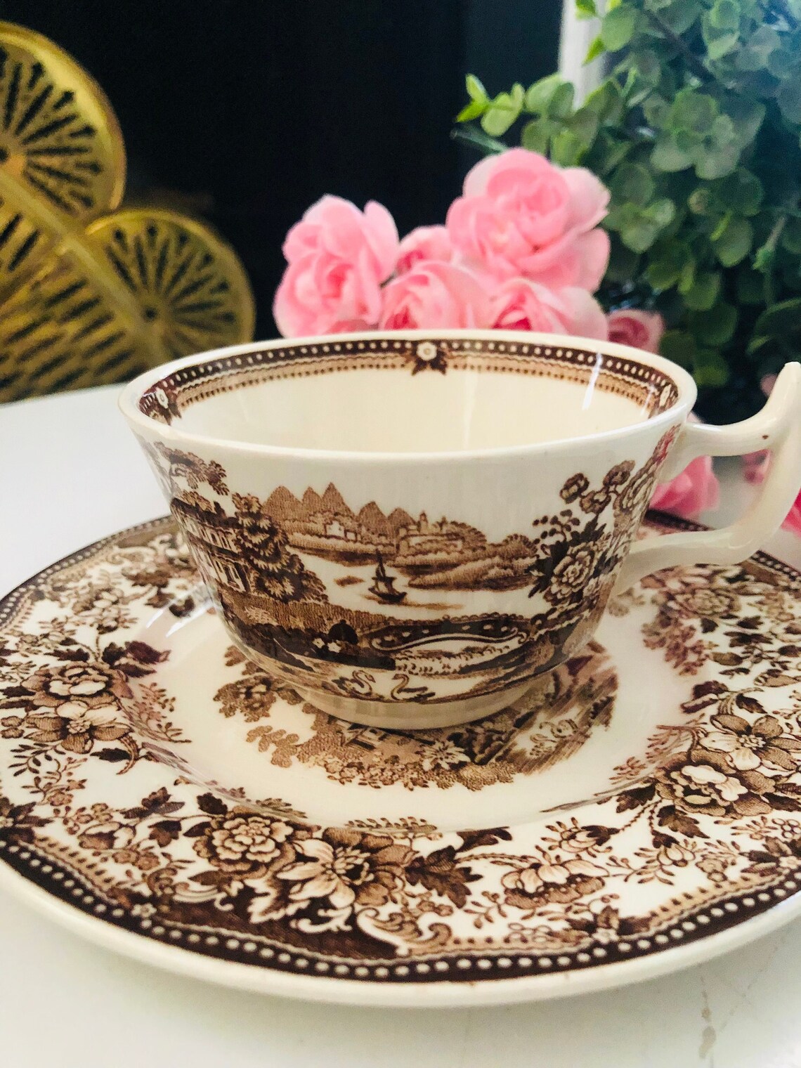 STAFFORDSHIRE TONQUIN Cup Plate Brown Transferware Tea - Etsy