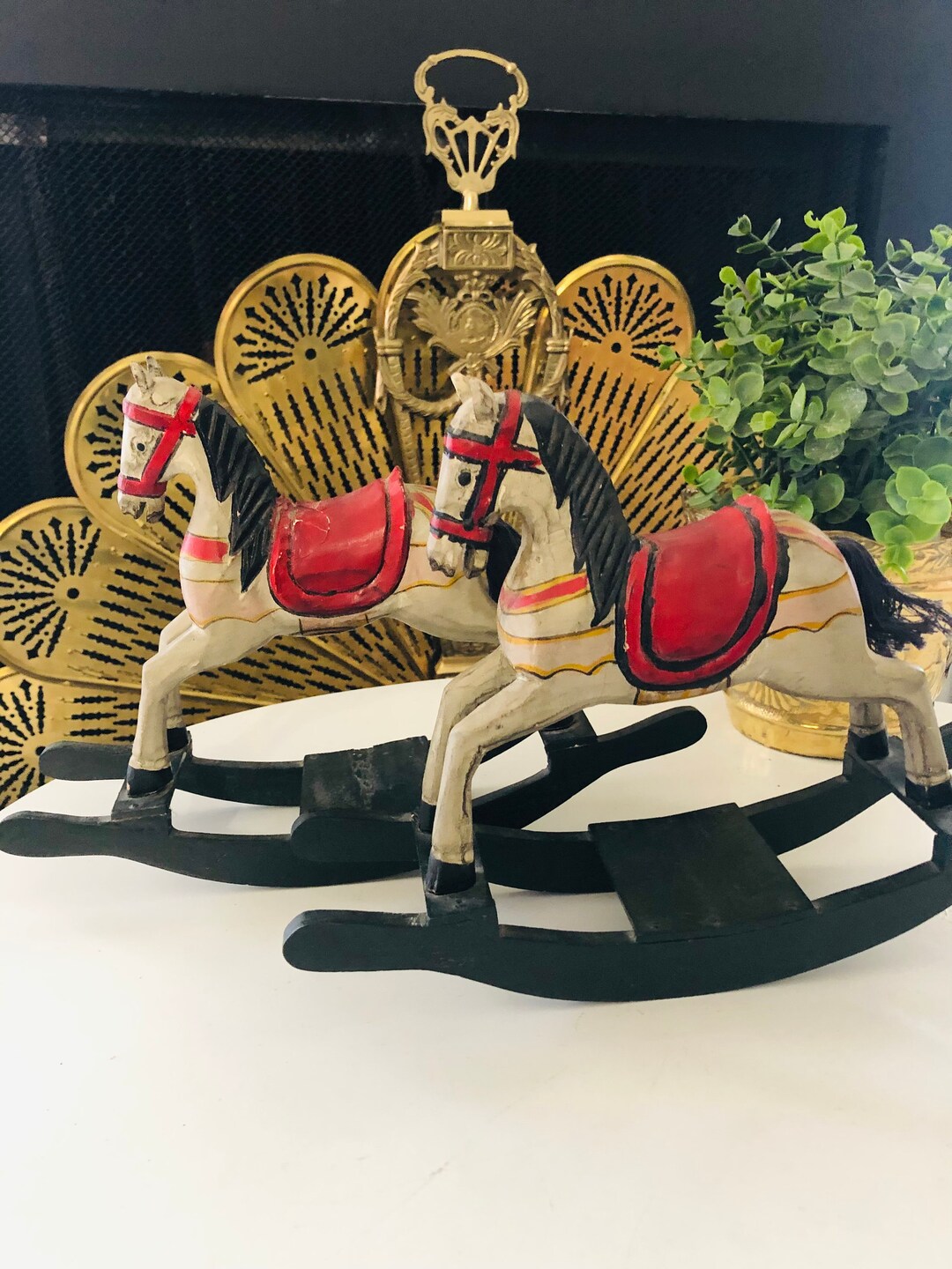 ROCKING HORSE WOOD, Blue White, Toy Home Decor, Chinoiserie Chic ...