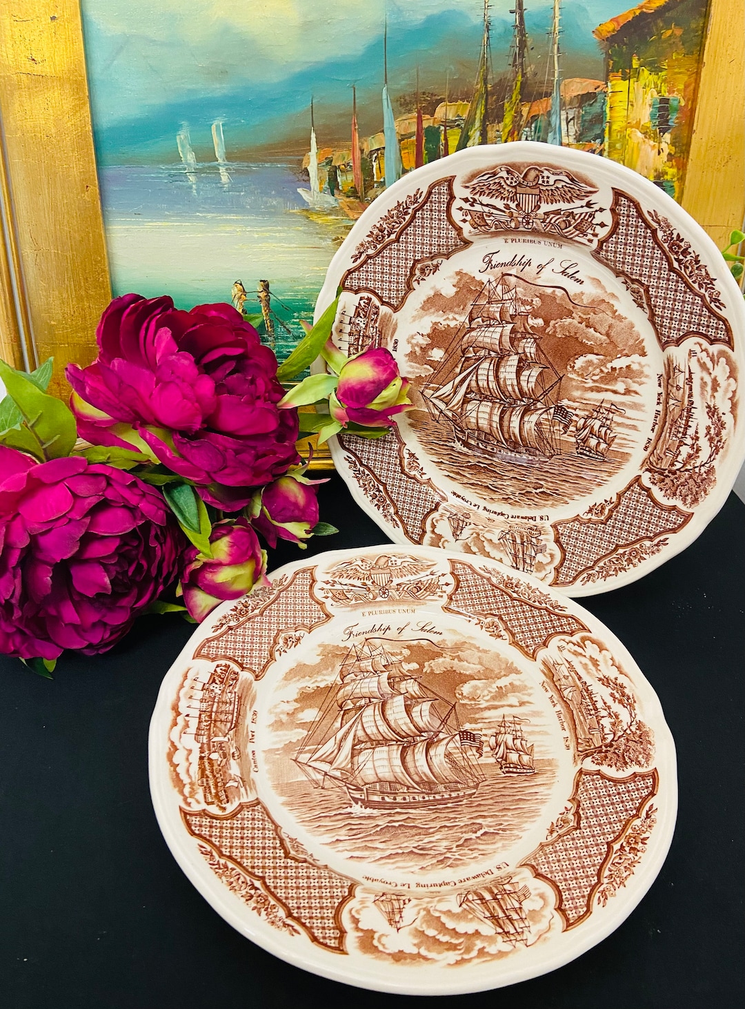 MEAKIN STAFFORDSHIRE PLATES, Fair Winds, Historical Scenes, Dinner ...