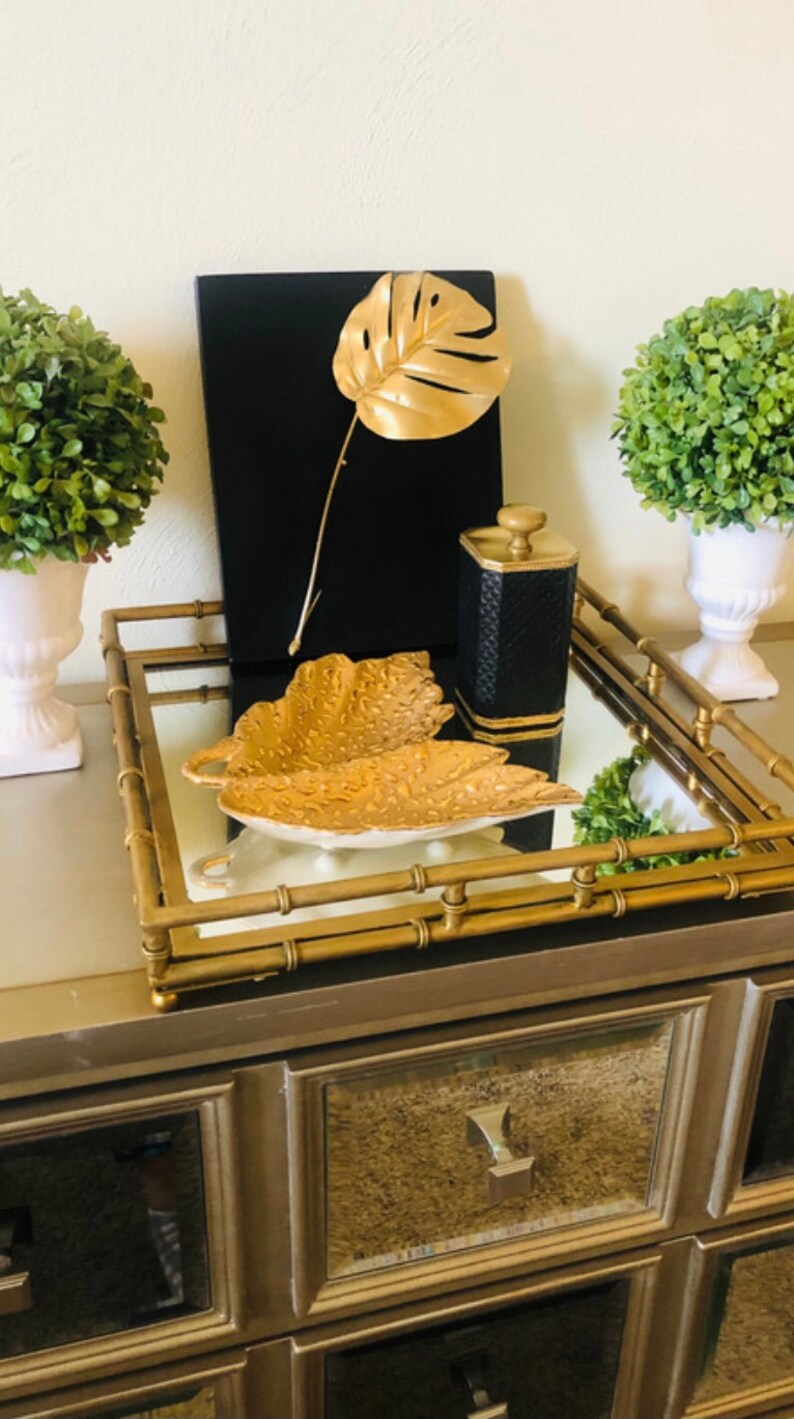 Weeping Bright GOLDEN LEAF 22KT Gold Dish Tray Vintage - Etsy