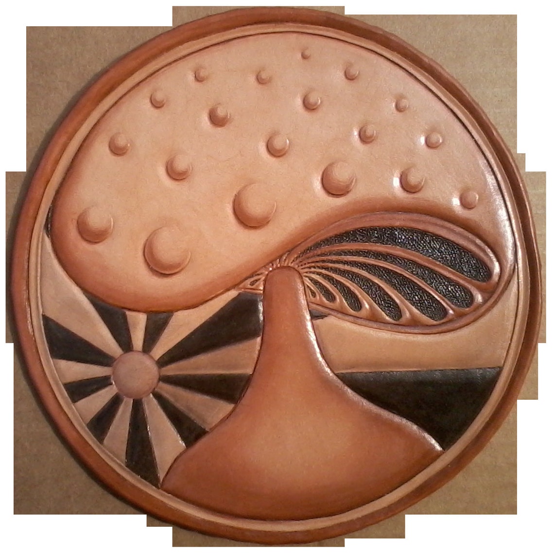 Mushroom Trivet 8 Inch Mushroom Leather Disc - Hand Tooled One-of-a ...