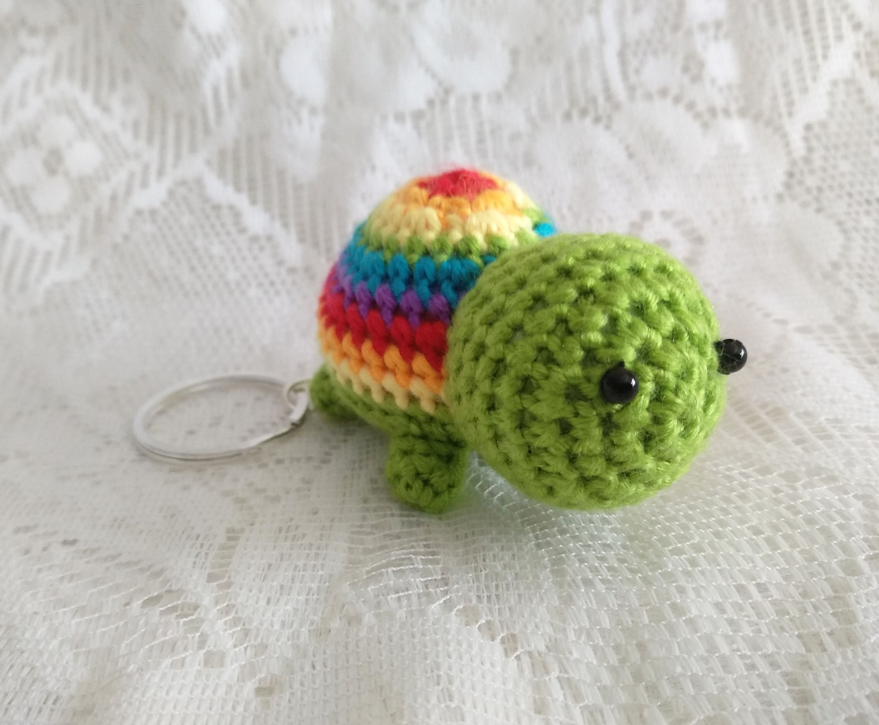Rainbow Turtle Keyring Crochet Keychain Knit Miniature Pet - Etsy UK
