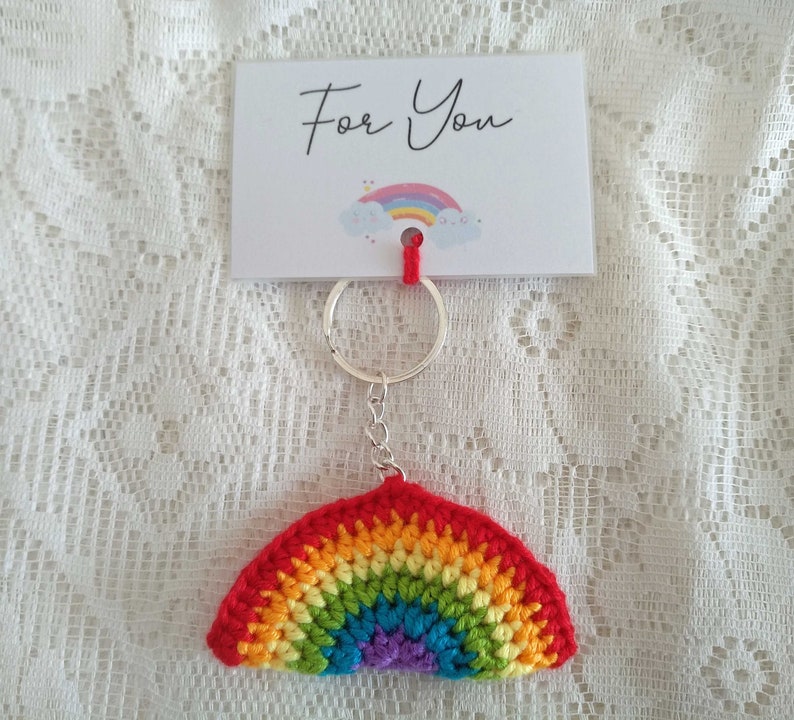 Rainbow Keyring - Crochet Knit Keychain - Birthday Christmas Graduation ...