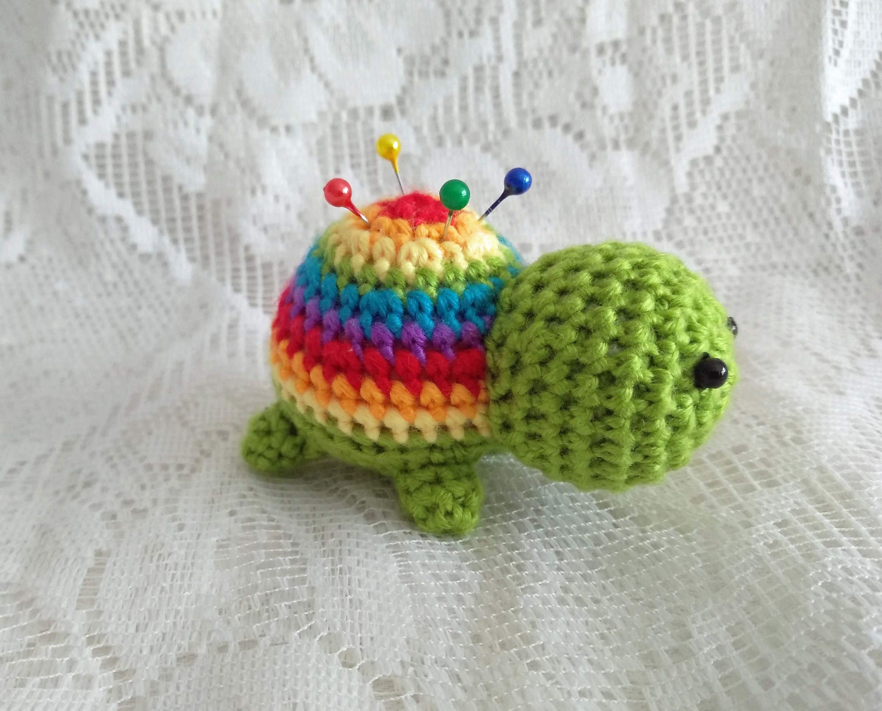 Rainbow Turtle Pin Cushion - Crochet Animal Pincushion With Pins - Knit ...