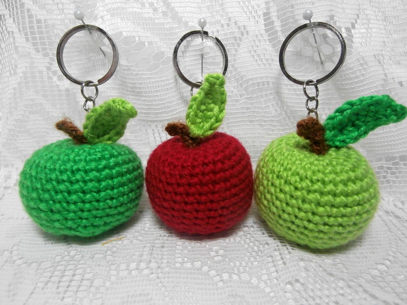Crochet Apple Keyring Amigurumi Keychain Knit Miniature | Etsy UK