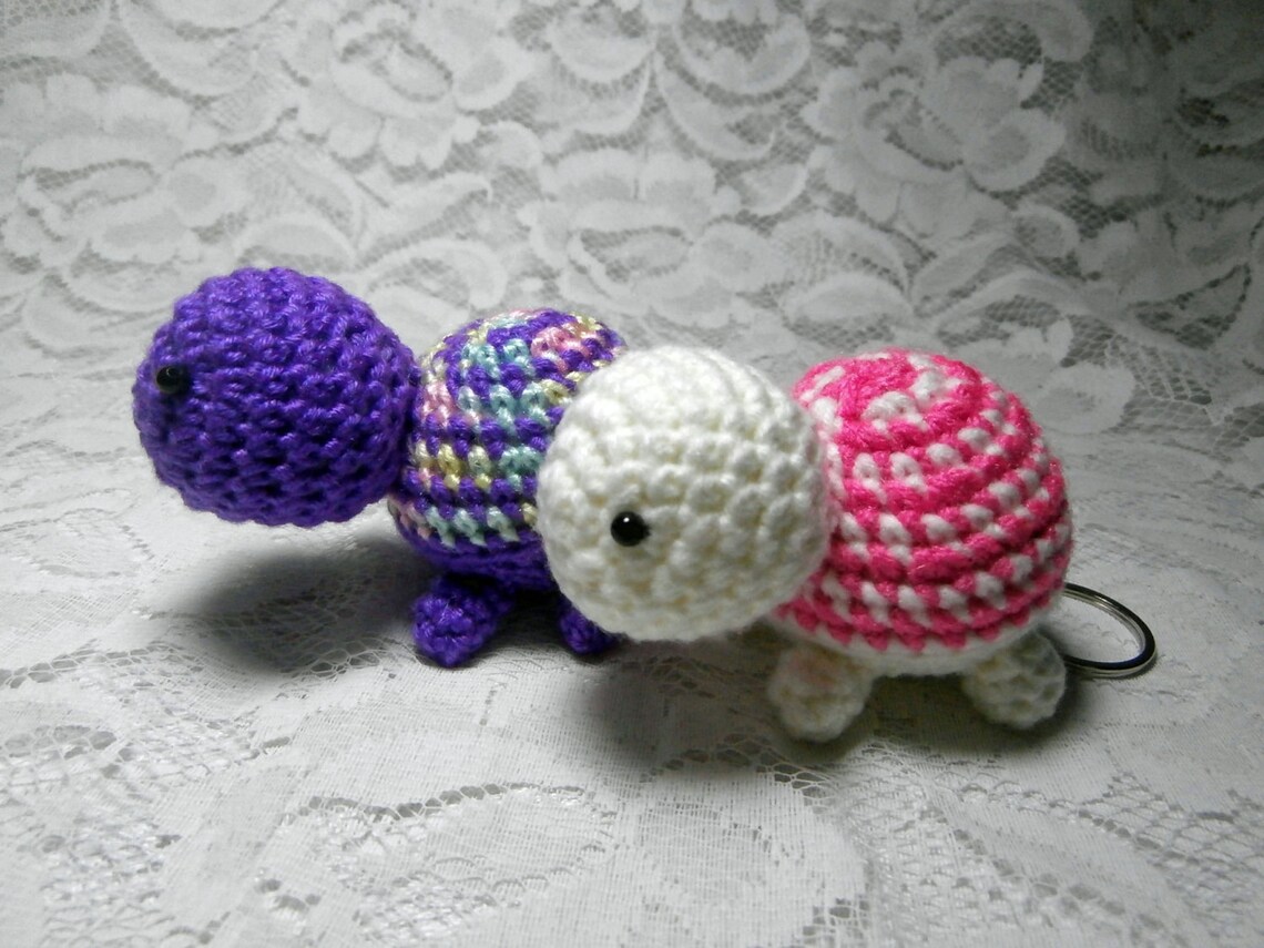 Turtle Keyring Toy - Crochet Purple Rainbow White Pink Mini Animal ...