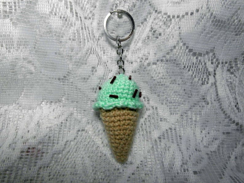 Ice Cream Keyring - Mint Chocolate Chip Keychain - Crochet Knit ...
