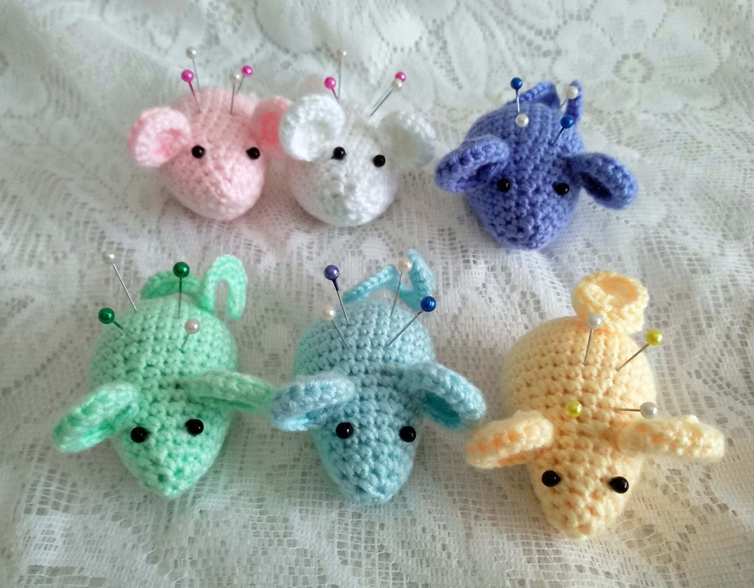 Mouse Pin Cushion Mini Crochet Animal Pincushion With Pins | Etsy