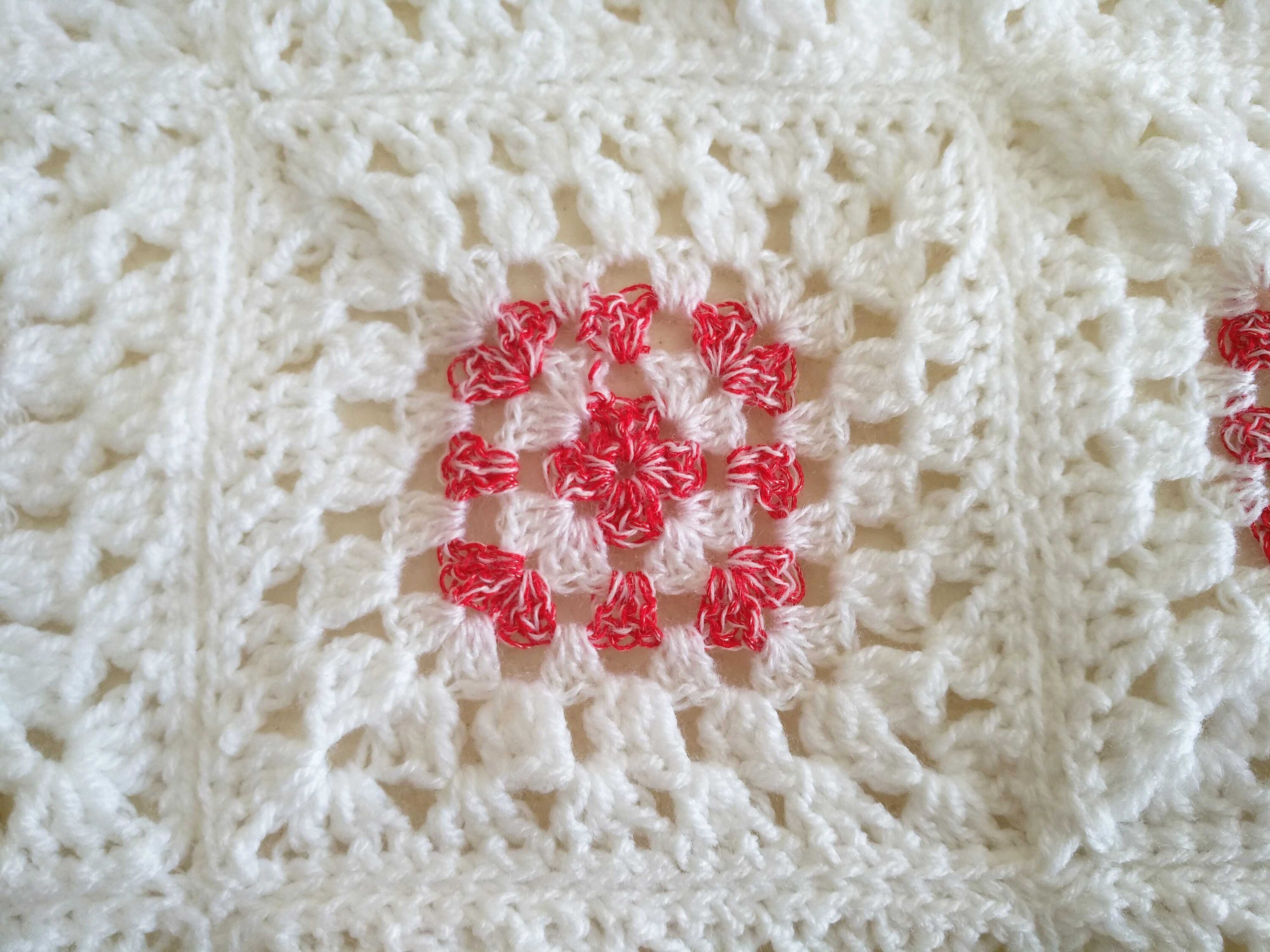 Warm Crochet Blanket White Red Knit Lap Warmer Cosy Granny | Etsy