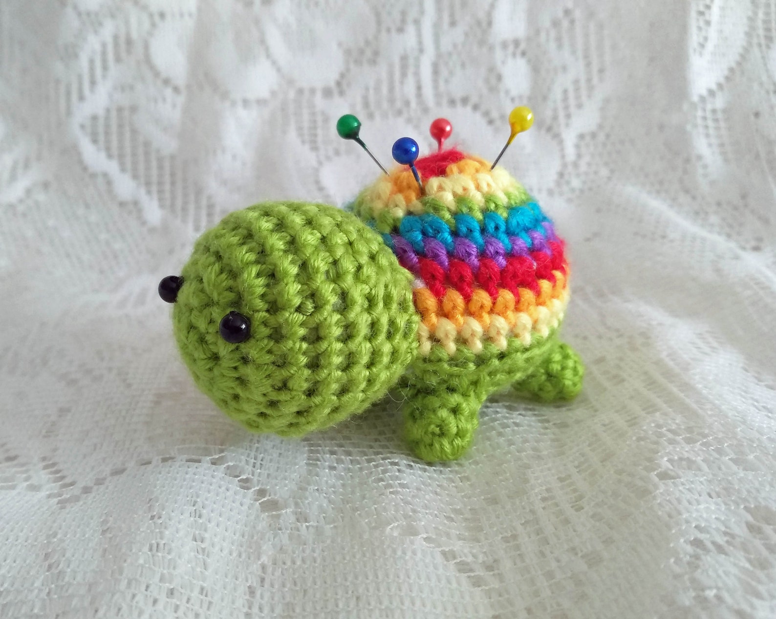 Rainbow Turtle Pin Cushion - Crochet Animal Pincushion With Pins - Knit ...