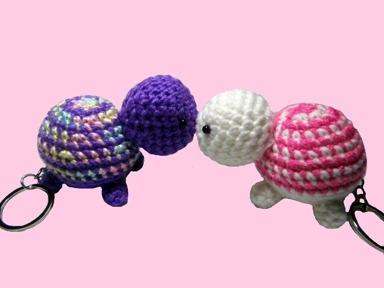 Turtle Keyring Toy - Crochet Purple Rainbow White Pink Mini Animal ...