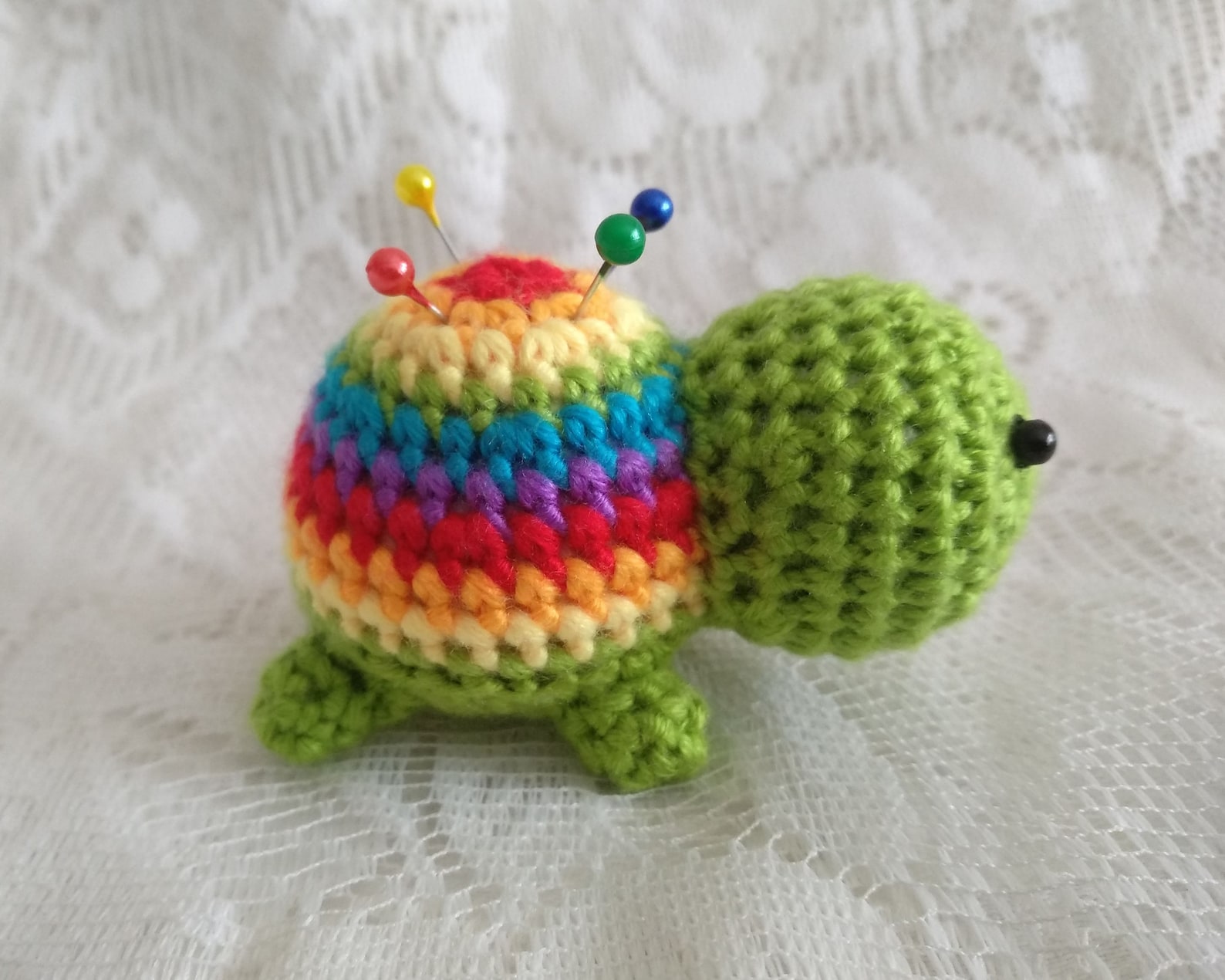 Rainbow Turtle Pin Cushion - Crochet Animal Pincushion With Pins - Knit ...
