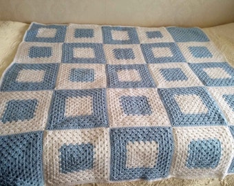 Warm Crochet Blanket White Red Knit Lap Warmer Cosy Granny | Etsy