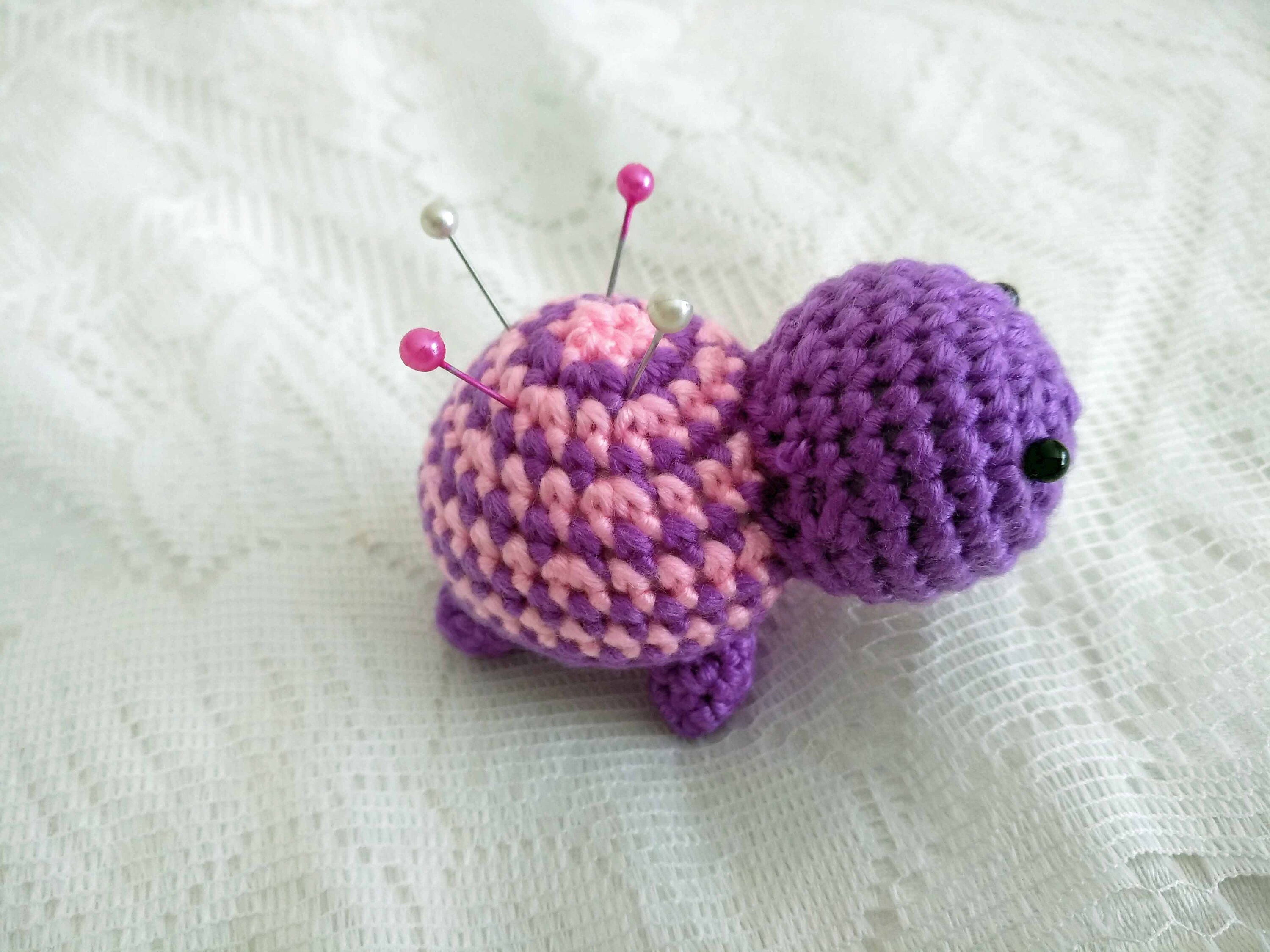 Crochet Turtle Pincushion - Small Purple Pink Animal Pin Cushion With ...