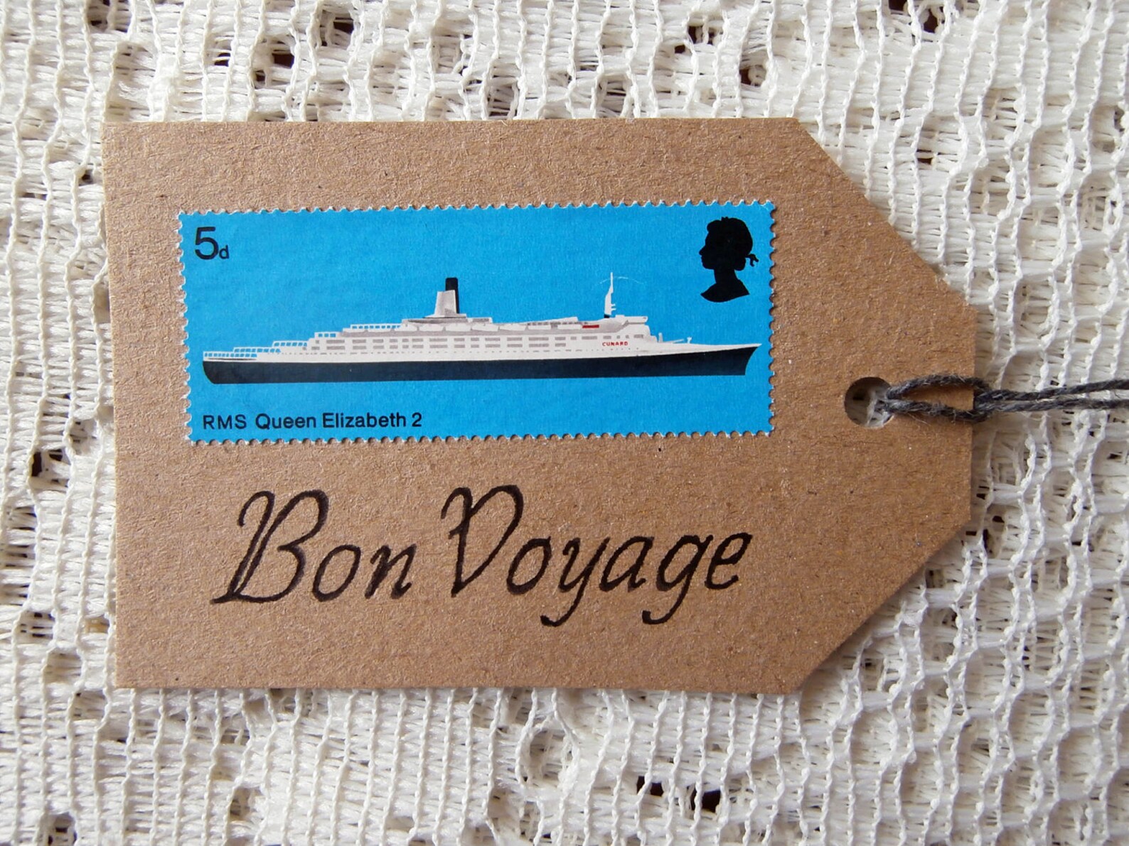 4 Bon Voyage Gift Tags Eco Friendly Postage Stamp Ship Tags | Etsy