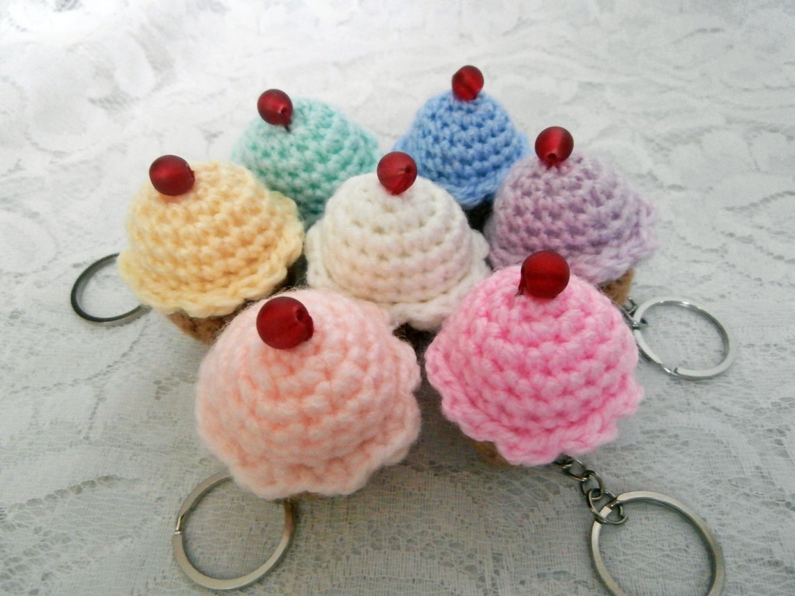 Crochet Cupcake Keyring Iced Bead Cherry Bun Keychain Mini - Etsy UK