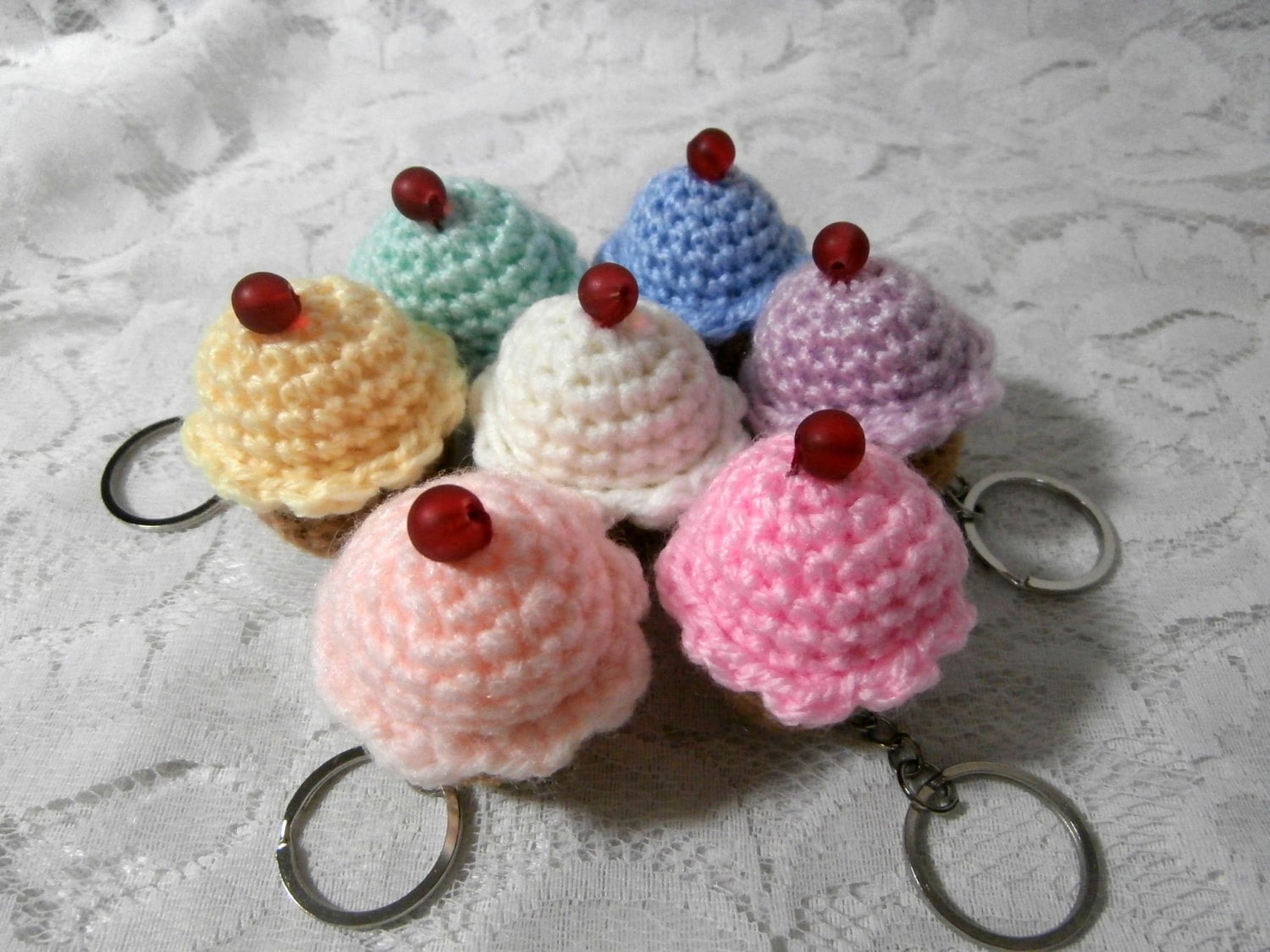 Crochet Cupcake Keyring Iced Bead Cherry Bun Keychain Mini - Etsy UK