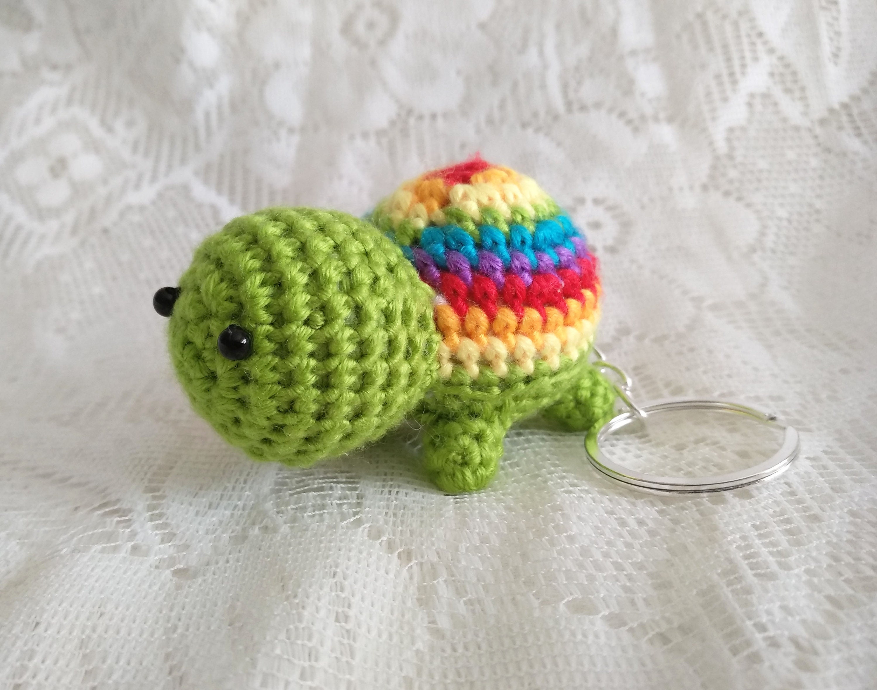 Rainbow Turtle Keyring Crochet Keychain Knit Miniature Pet - Etsy UK