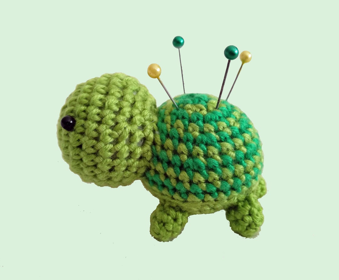 Mini Turtle Pin Cushion - Crochet Green Animal Pincushion With Pins ...