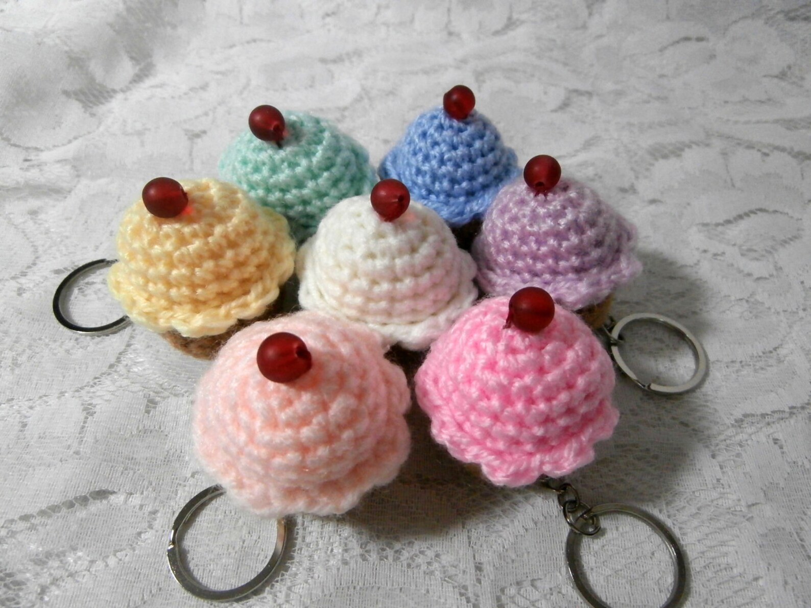 Crochet Cupcake Keyring Iced Bead Cherry Bun Keychain Mini - Etsy UK