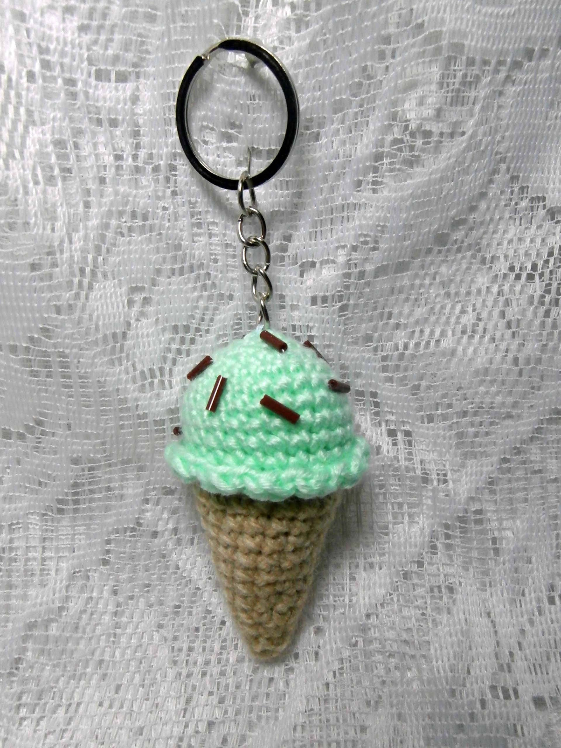 Ice Cream Keyring - Mint Chocolate Chip Keychain - Crochet Knit ...