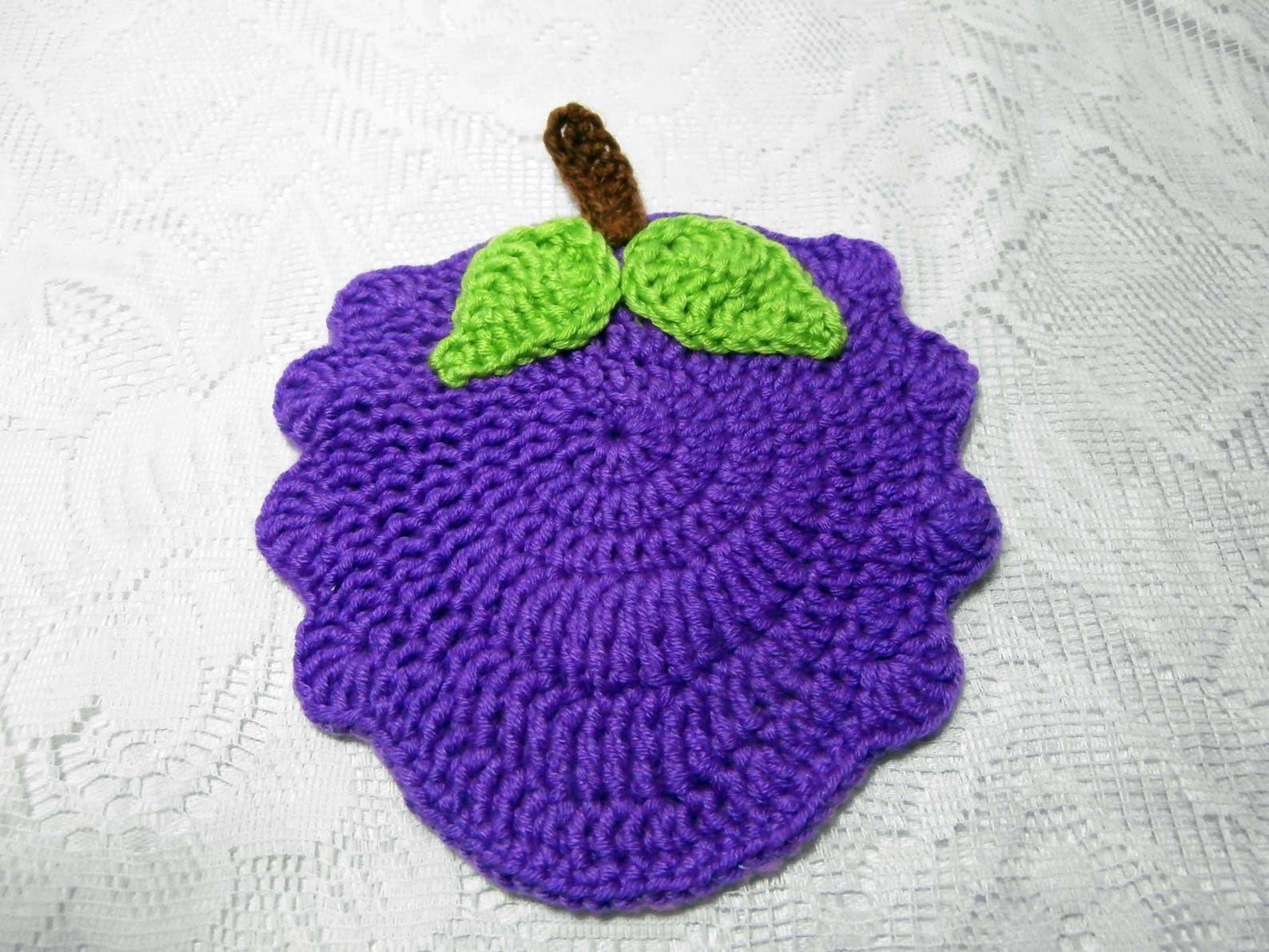 Grapes Coaster - Crochet Felt Back Drink Coffee Mug Mat - Knit Fruit ...