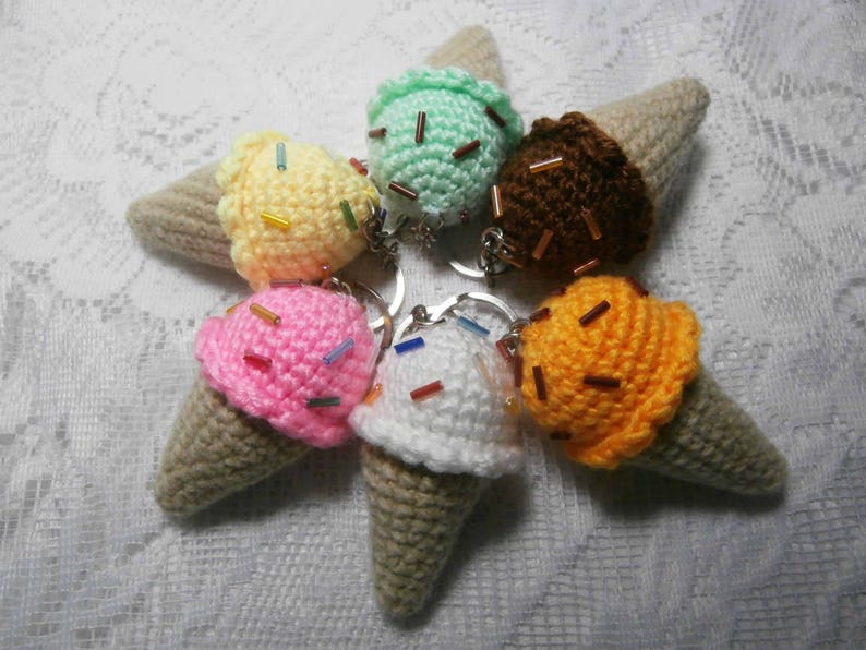 Crochet Ice Cream Cone Keyring Knit Dessert Keychain - Etsy