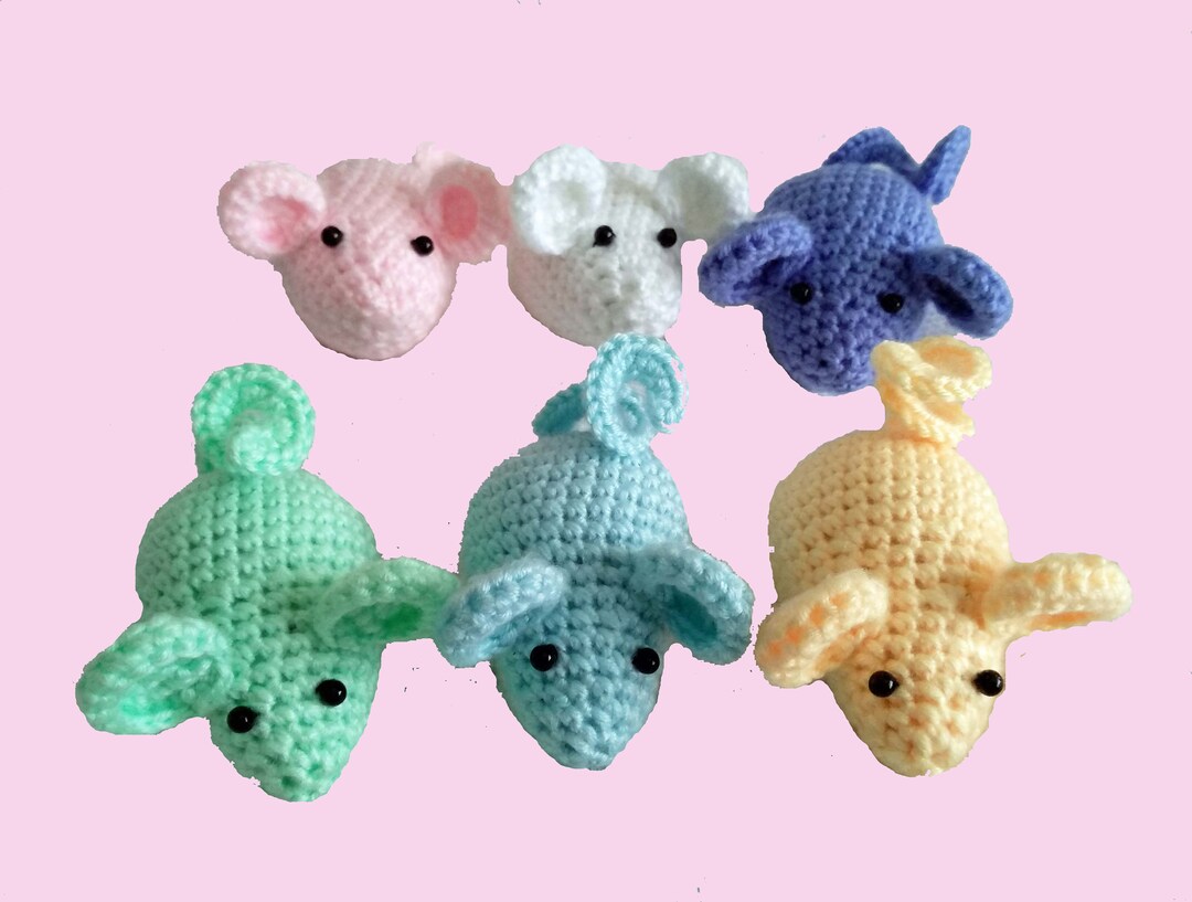 Mouse - Mini Crochet Stuffed Animal Plushie - Cute Knit Pink White ...
