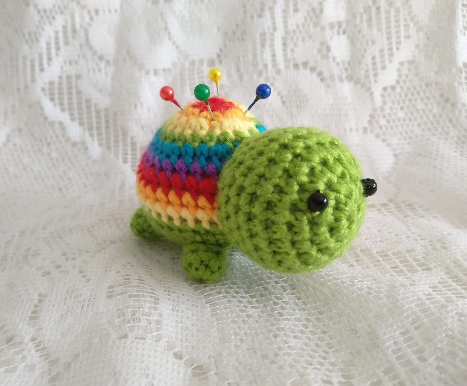 Rainbow Turtle Pin Cushion - Crochet Animal Pincushion With Pins - Knit ...