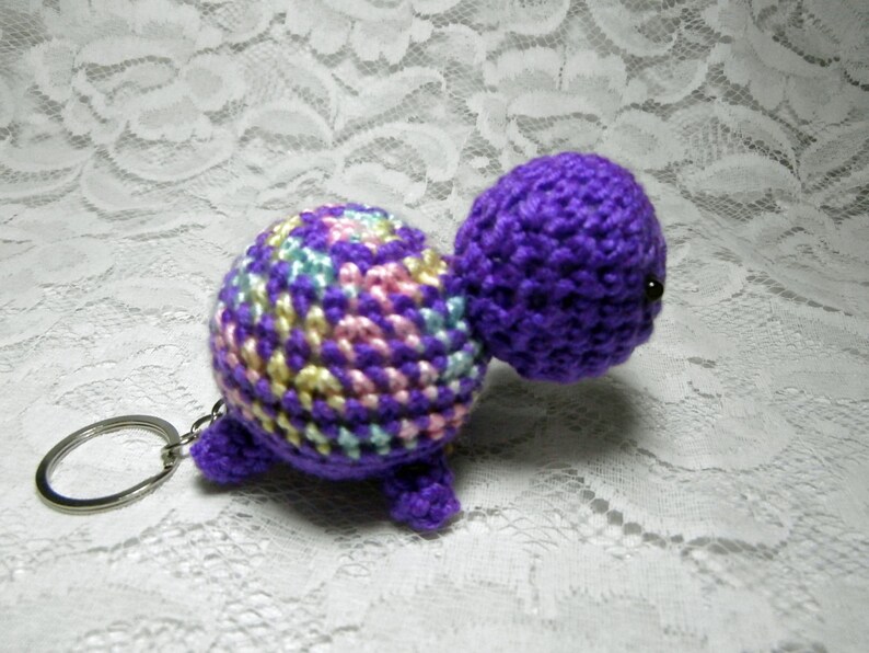 Turtle Keyring Toy - Crochet Purple Rainbow White Pink Mini Animal ...