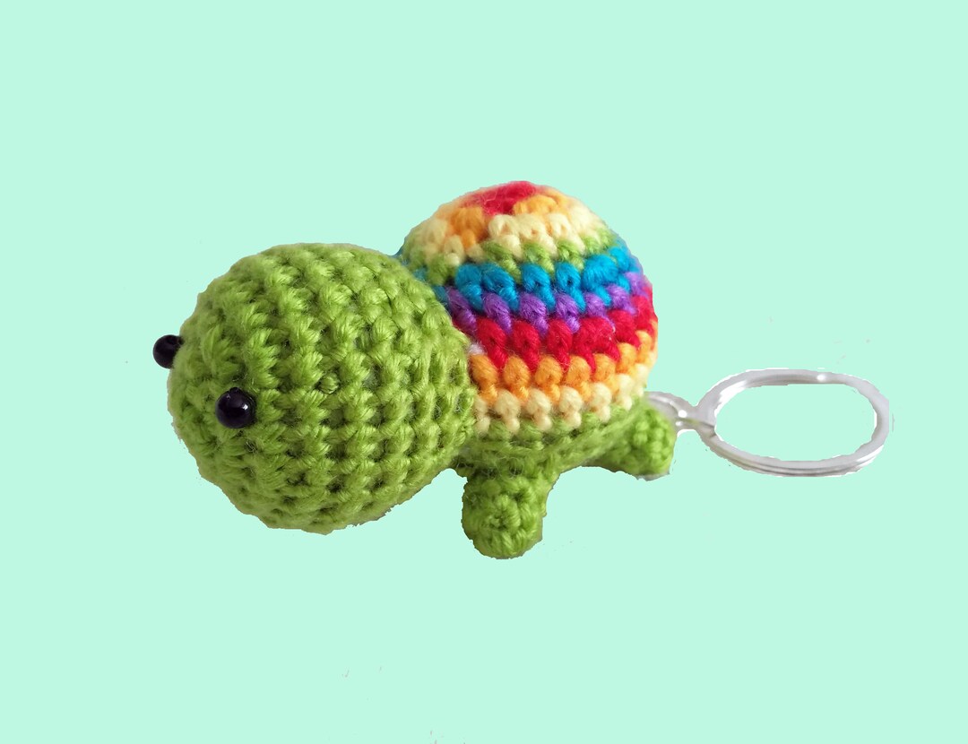 Rainbow Turtle Keyring - Crochet Keychain Knit Miniature Pet Animal ...